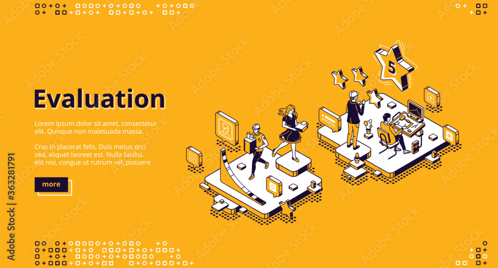 Evaluation banner. Customer review, feedback about quality, experience ...