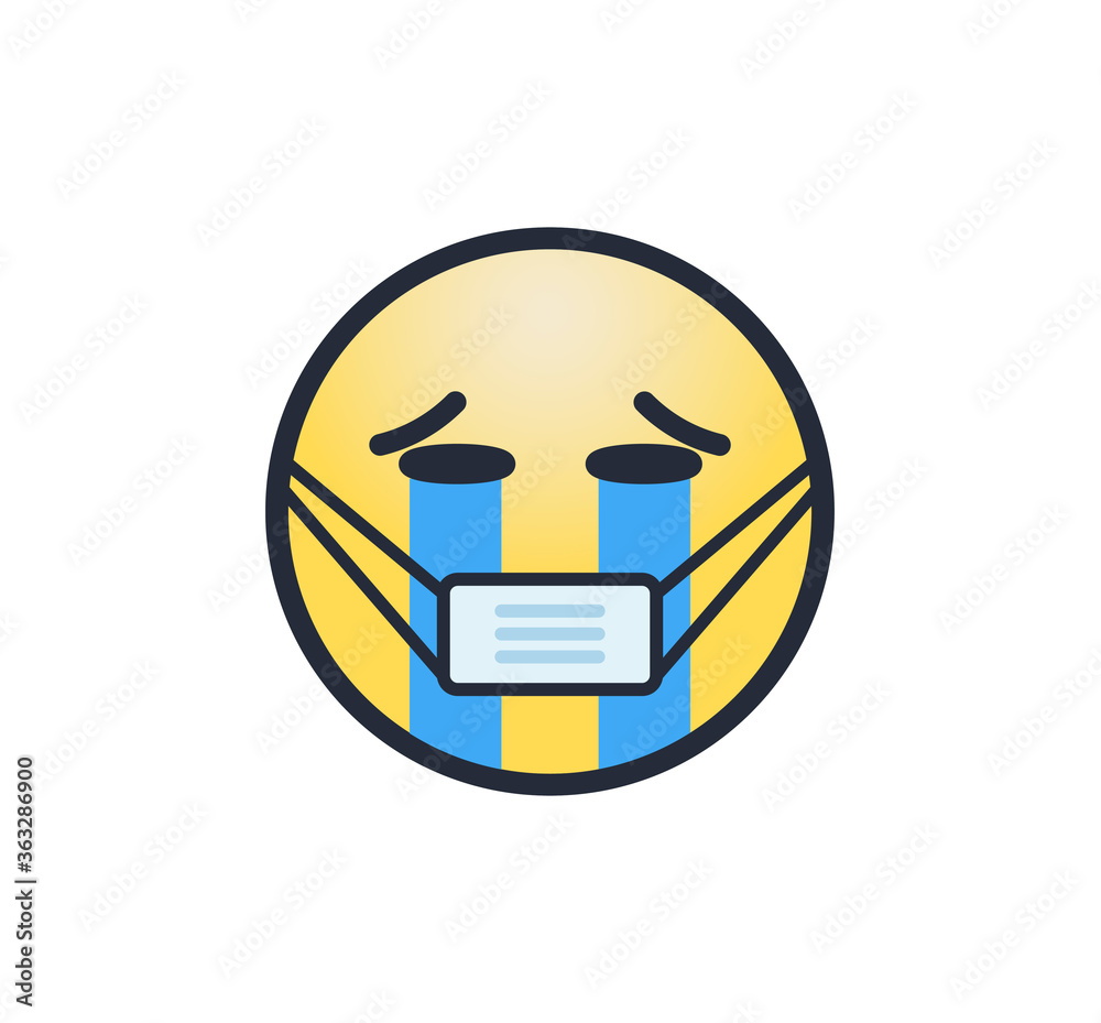 A loudly crying face emoji, wearing a mask to help prevent the spread ...