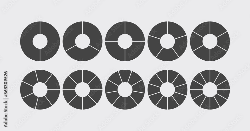 Circle chart section segments set vector diagram segments pie template ...