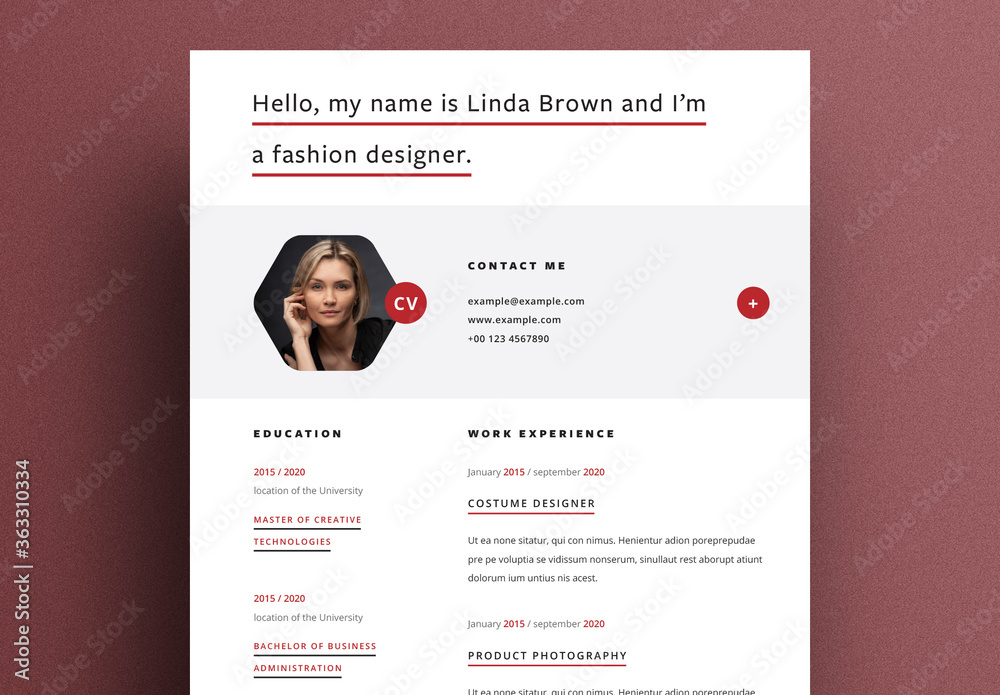 Modern Resume Layout with Hexagon Shaped Placeholder Stock Template | Adobe Stock