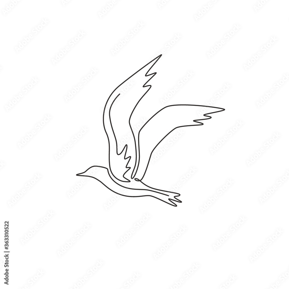 One continuous line drawing of beauty seagull for marine company logo ...