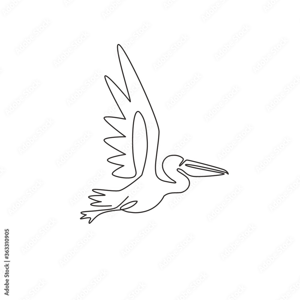 One continuous line drawing of cute pelican for delivery service ...