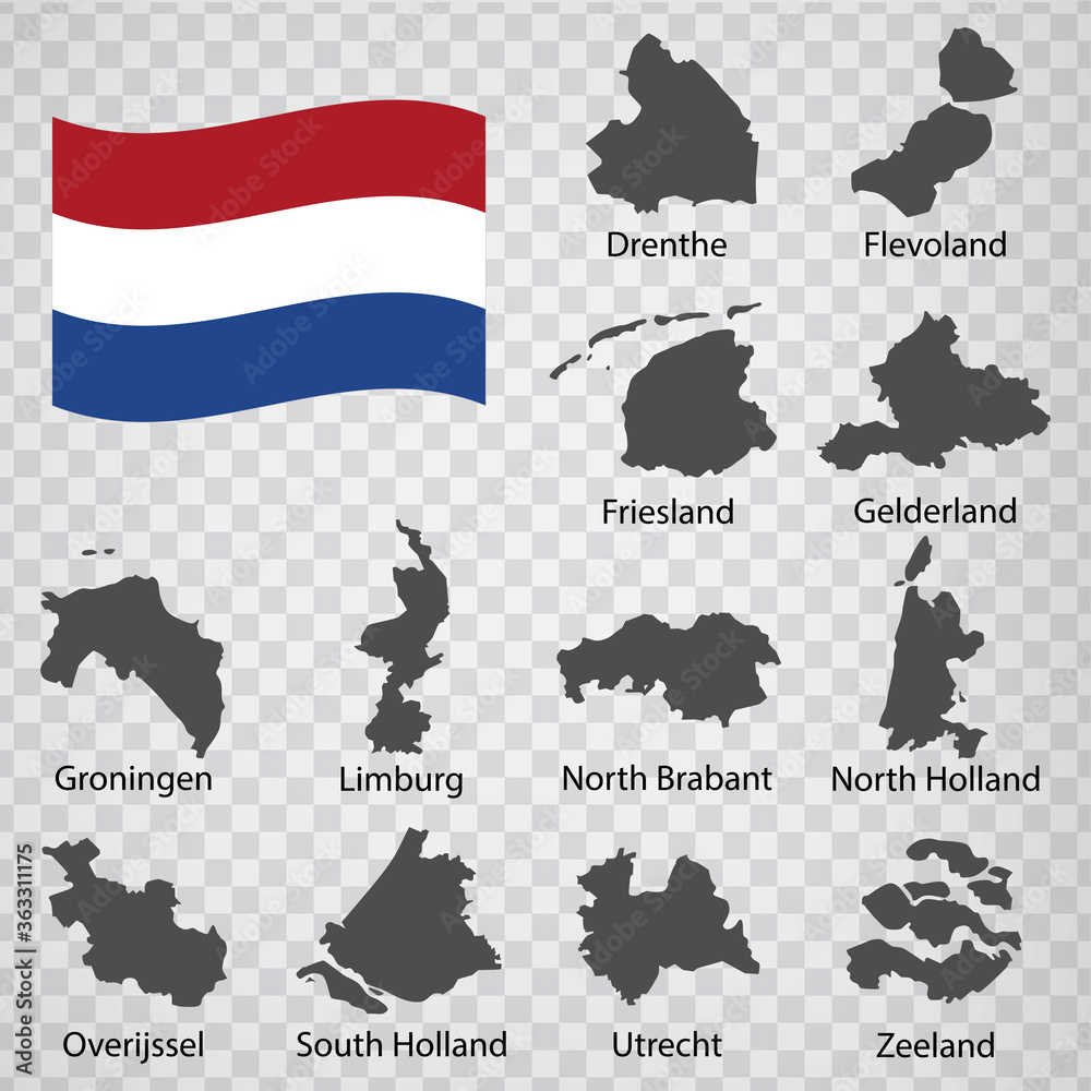 Twelve Maps Provinces of Netherlands - alphabetical order with name ...