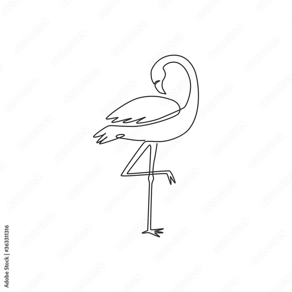 Single continuous line drawing of beautiful flamingo for national zoo ...