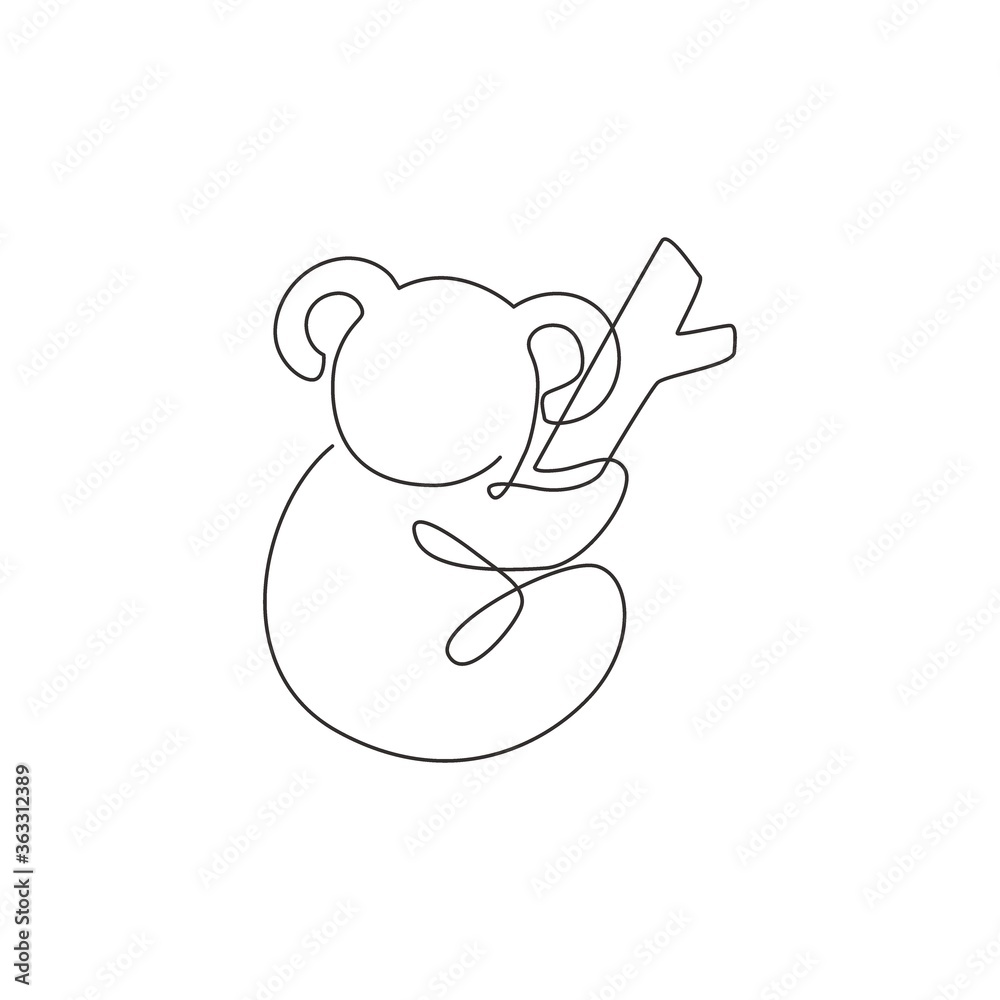 One continuous line drawing of adorable koala on tree for national zoo ...