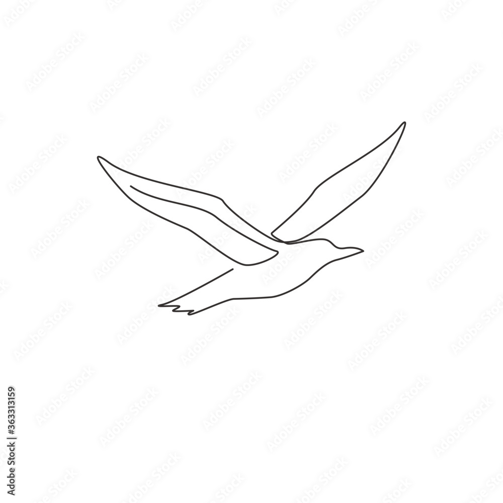 One continuous line drawing of cute albatross for bird conservation ...