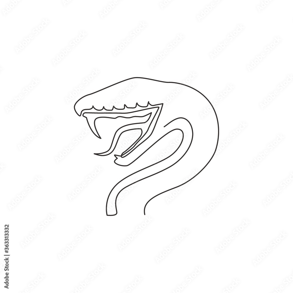 One single line drawing of venomous snake for medicine concoction logo ...