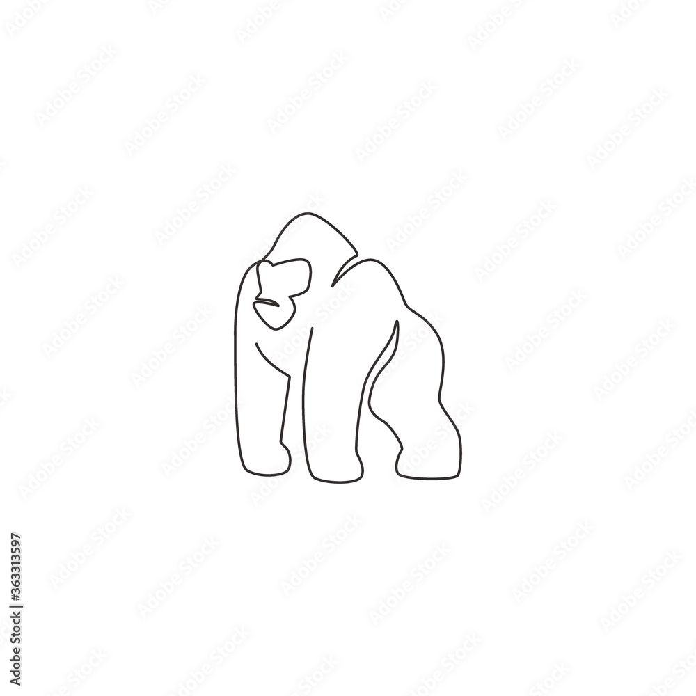 One continuous line drawing of gorilla for national park logo identity ...
