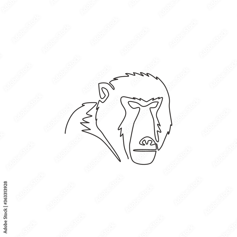 One single line drawing of baboon head for company business logo ...