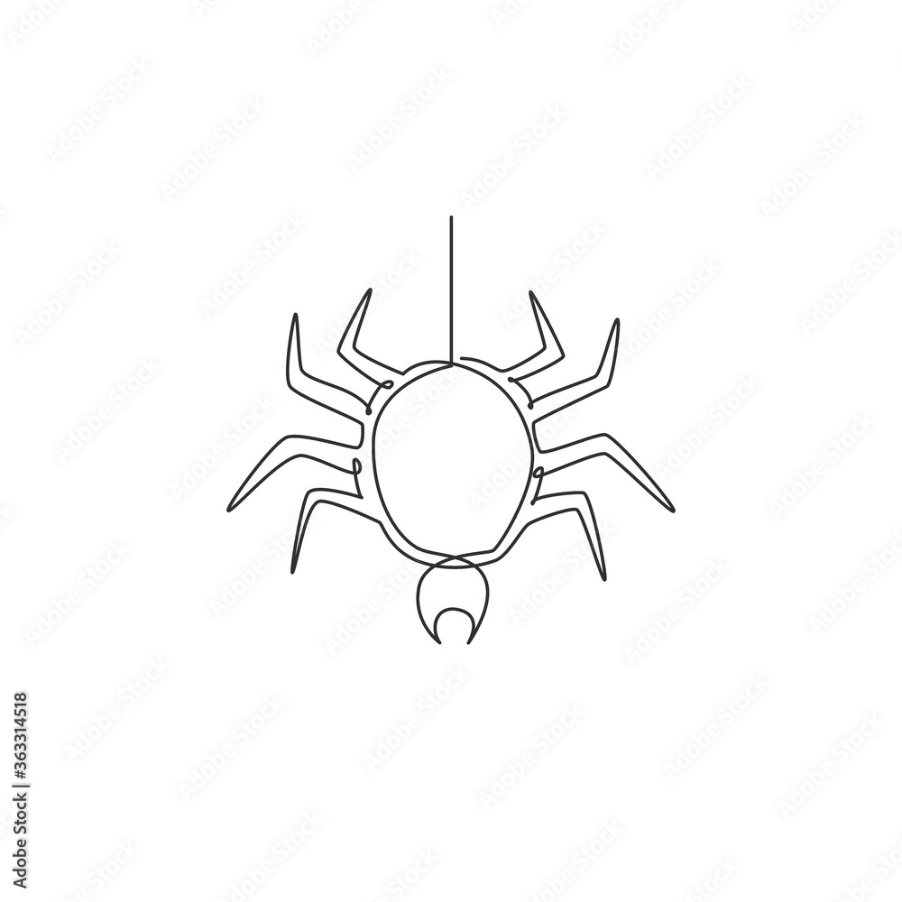 One continuous line drawing of spider pull out the web for business ...