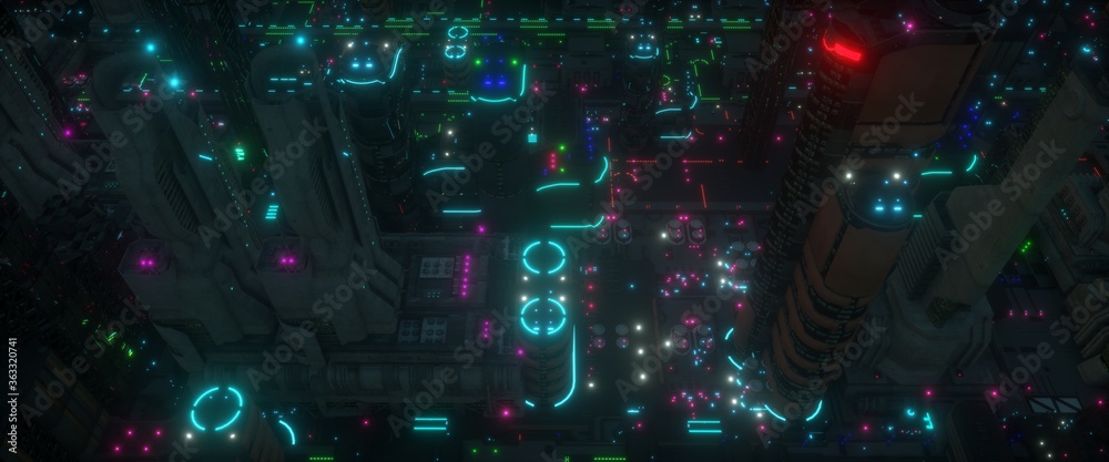 Fototapeta: Neon urban night in a futuristic city. Wallpaper in a ... Fototapeta: Neon urban night in a futuristic city. Wallpaper in a ...