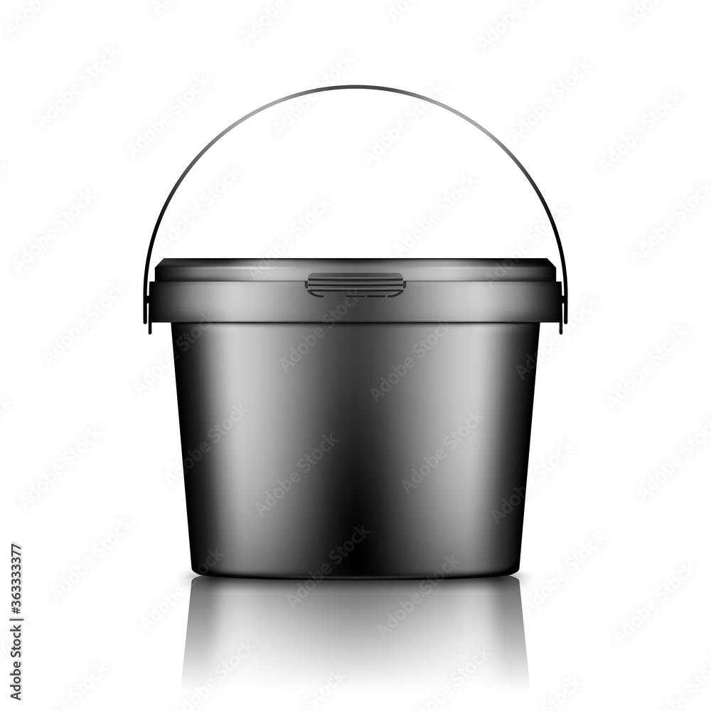 Black bucket with handle mockup isolated from background: ice cream ...