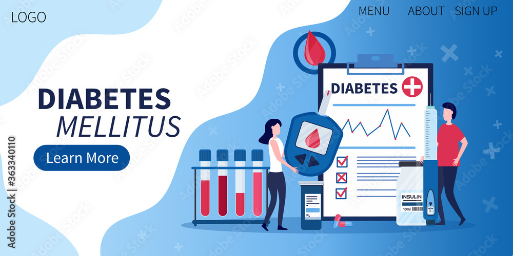 Landing page for diabetes mellitus awareness with flat diabetic ...