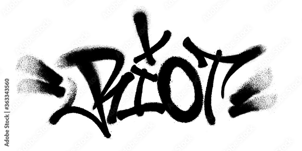Sprayed riot font graffiti with overspray in black over white. Vector ...