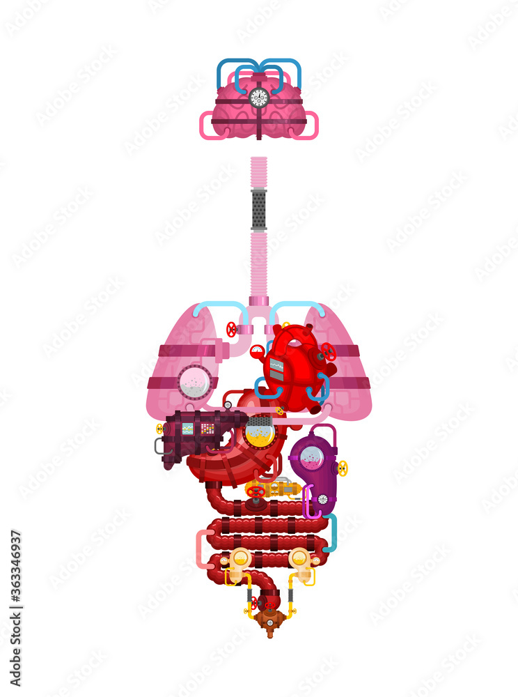 Metal Human anatomy organs. Artificial organ. Cybernetics future. Robot ...