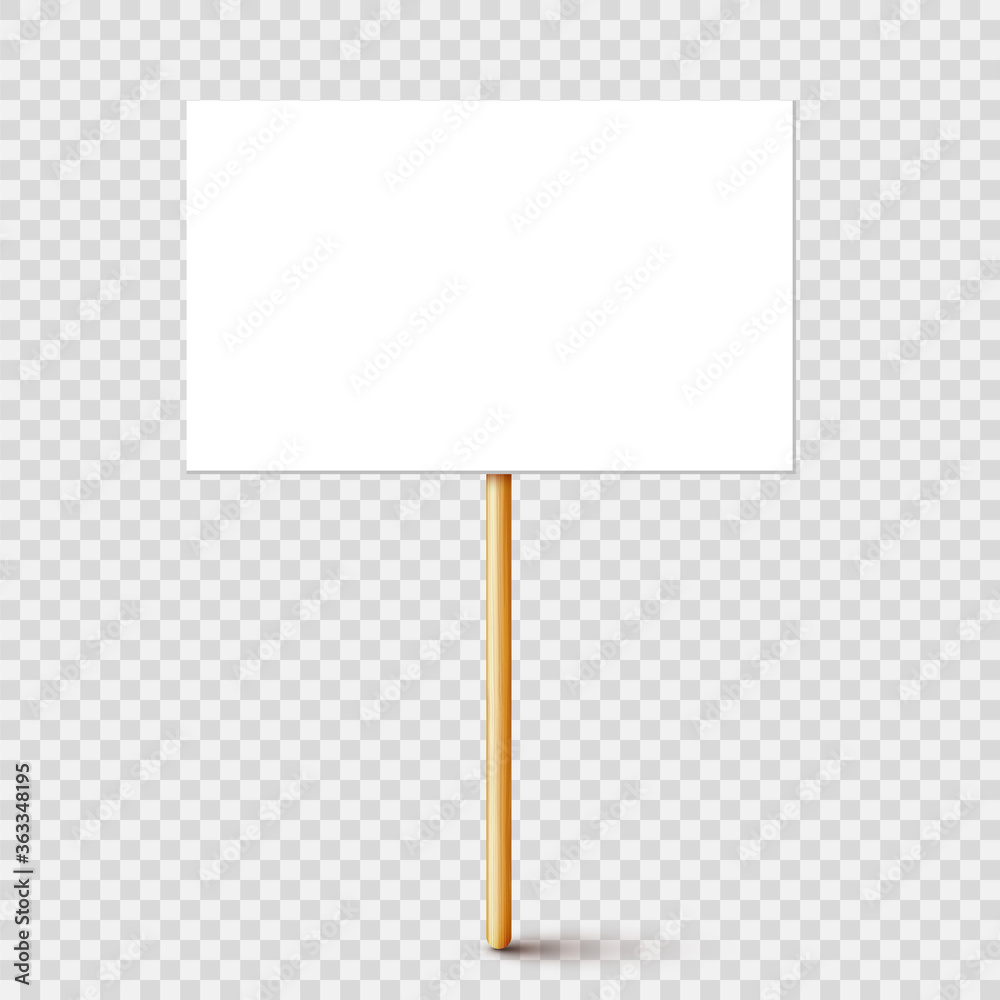 Blank protest sign with wooden holder. Realistic vector demonstration ...