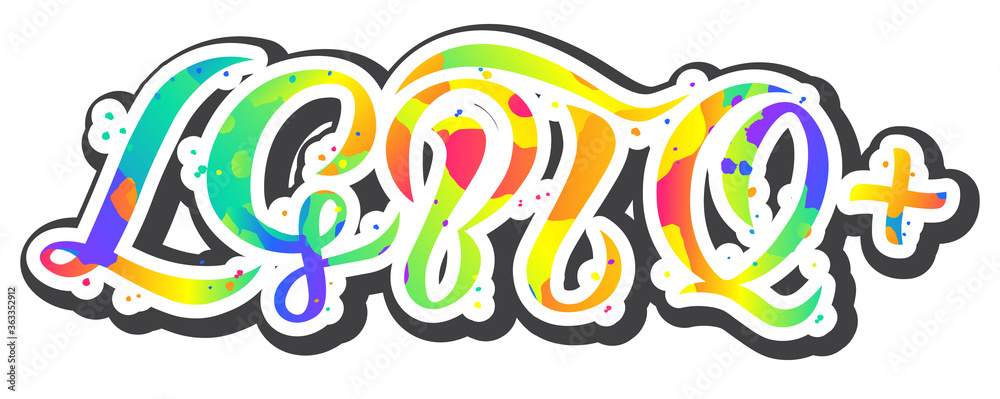 lgbtq+ lettering; graffiti design; with background; calligraphy text ...