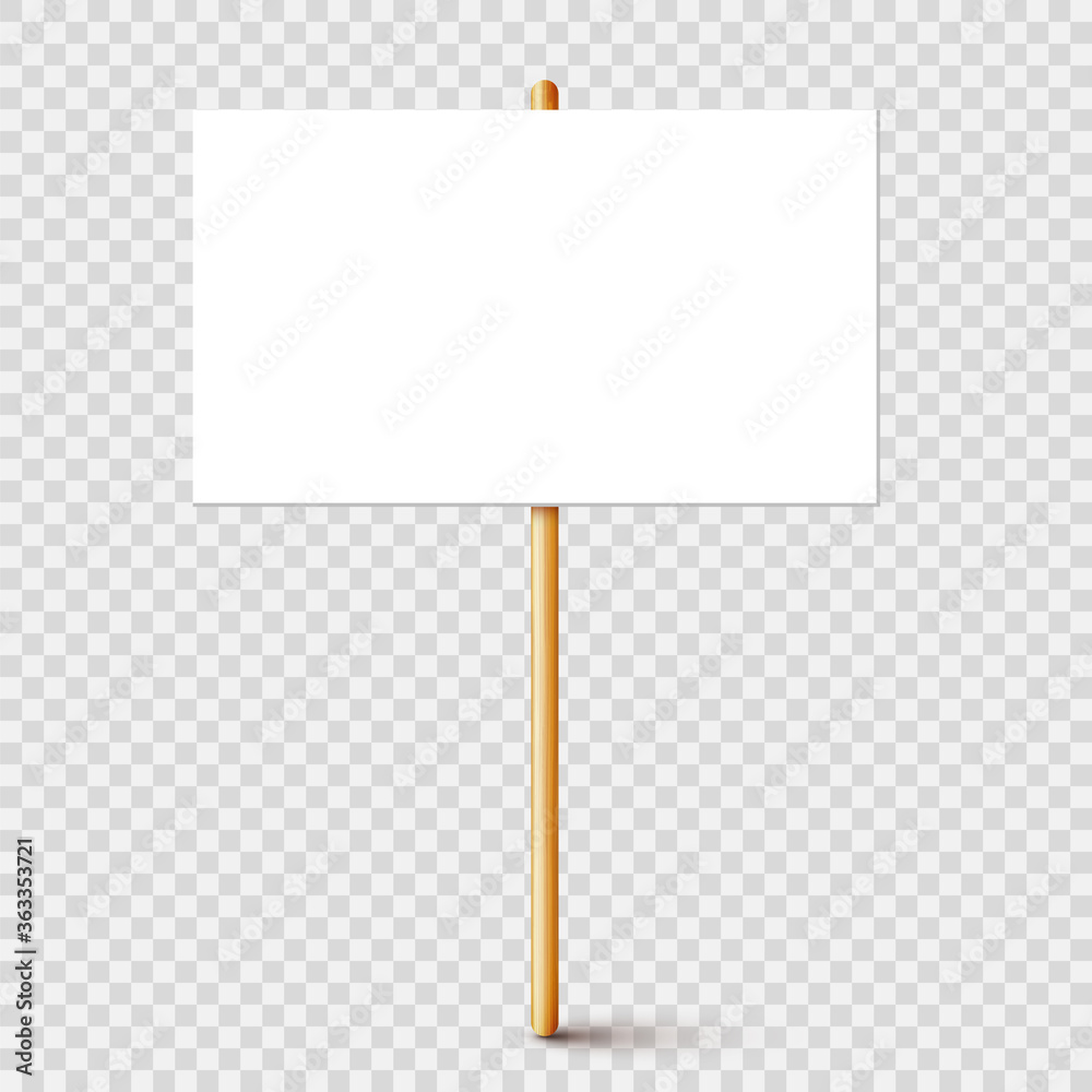 Blank protest sign with wooden holder. Realistic vector demonstration ...
