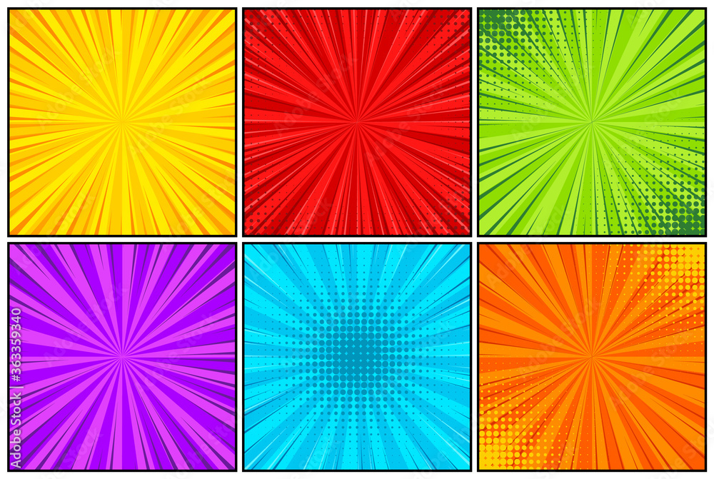 Cartoon comic backgrounds set. Comics book colorful poster with ...