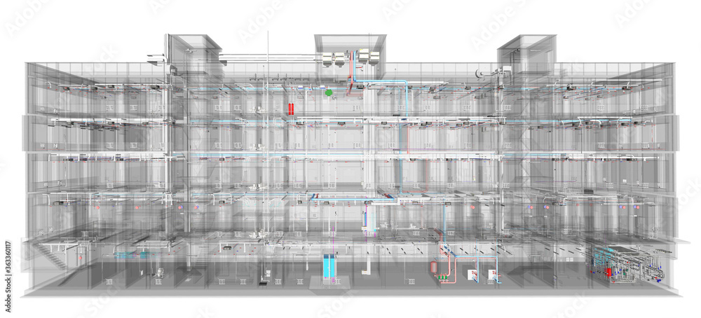 BIM model of an office building with transparent walls Stock ...