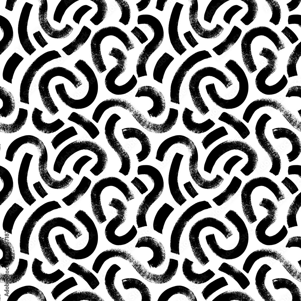 Black paint circular brush strokes vector seamless pattern. Hand drawn ...