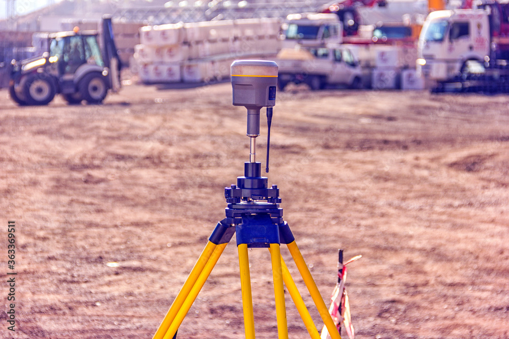 View of the GPS for topographer in the construction site. The GPS ...