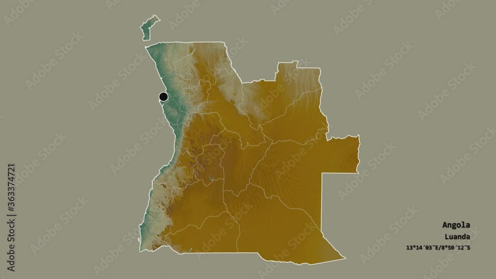 Benguela, province of Angola, with its capital, localized, outlined and ...