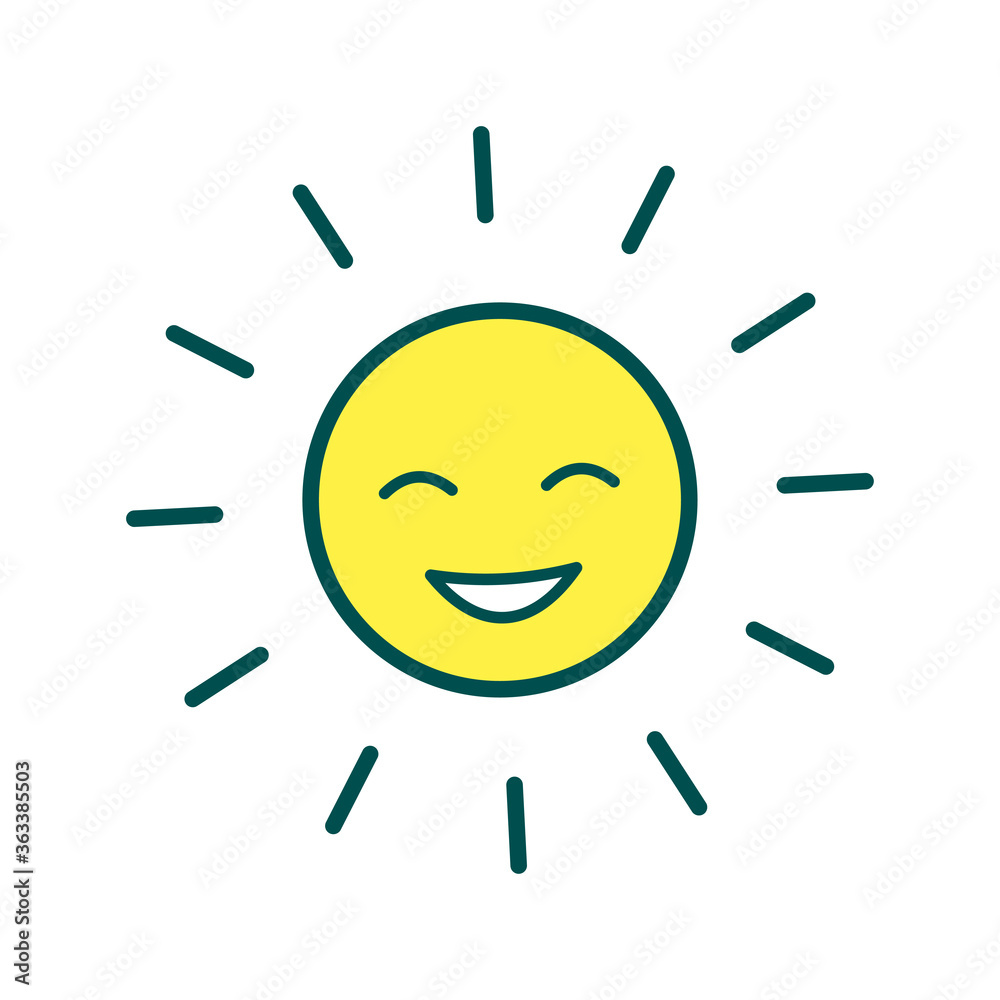 Vetor de Cute Happy Smiling Sun icon, sunshine icon in line vector, sun ...