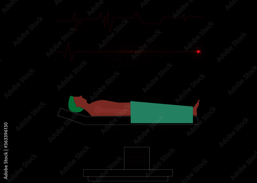 Illustration abstraction of Dead body of a man on hospital bed, heart ...
