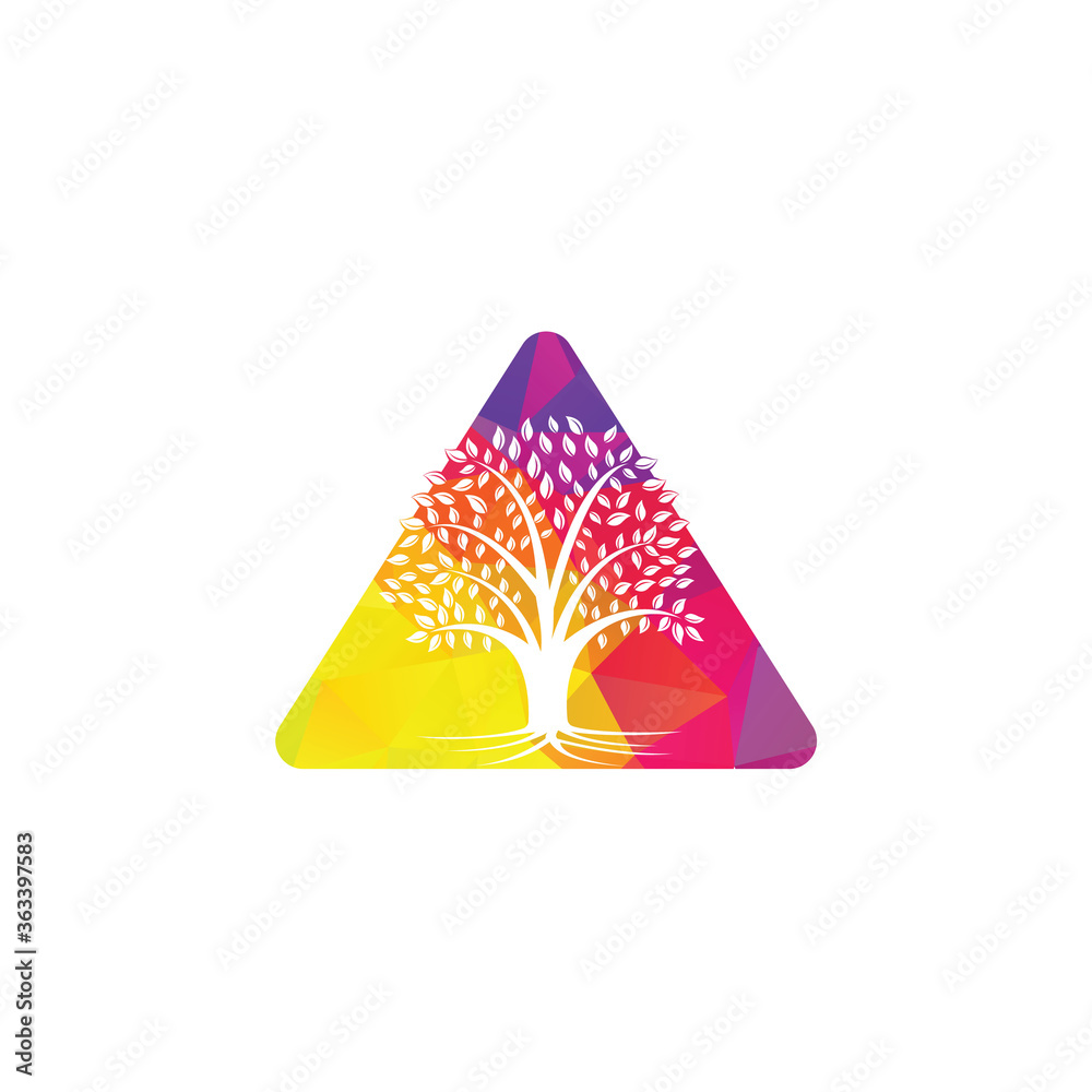 Tree Roots vector triangle logo design. triangle Vector tree with roots ...