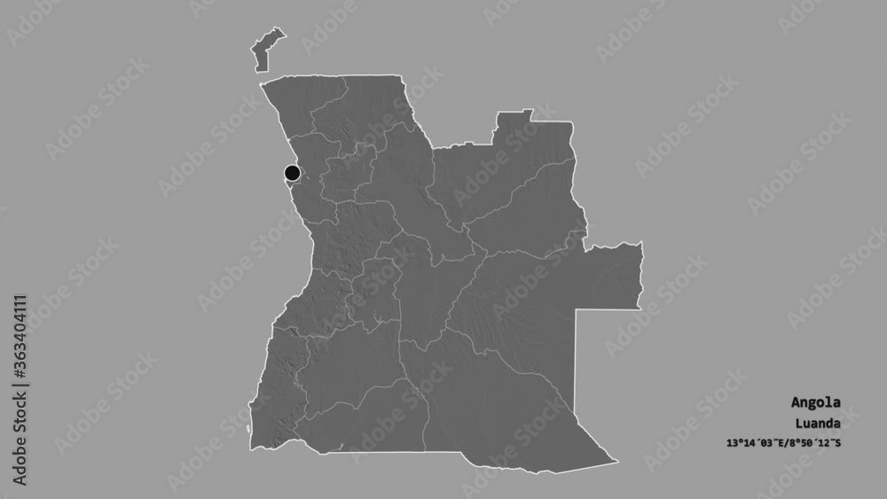Luanda, province of Angola, with its capital, localized, outlined and ...