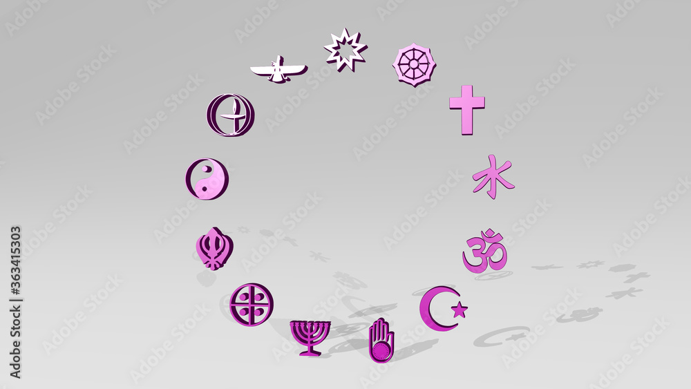 RELIGIOUS SYMBOLS TOGETHER from a perspective with the shadow. A thick ...