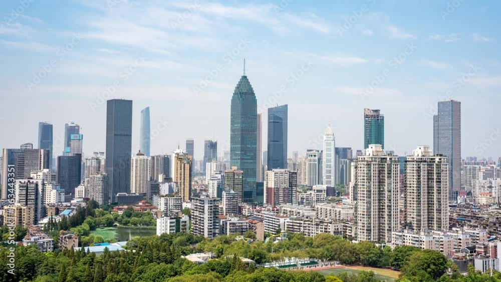 4K,Timelapse of Hankou financial street Panoramic skyline and buildings ...