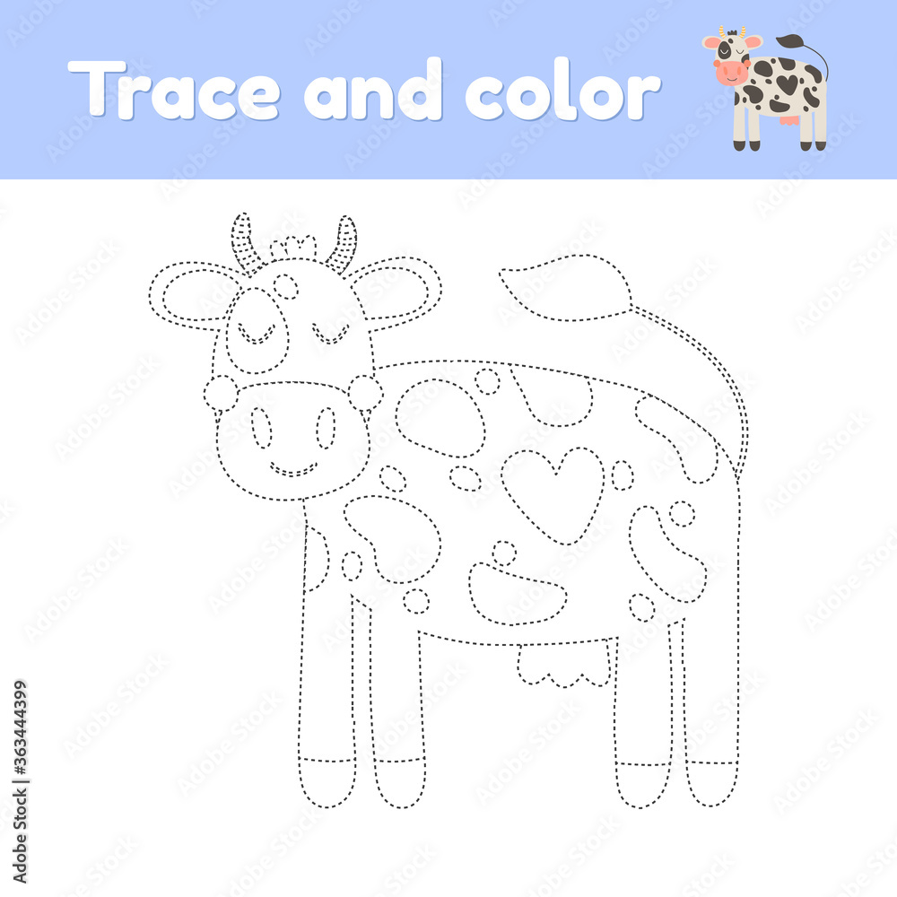 Coloring book with cute farm animal a cow. For kids kindergarten ...