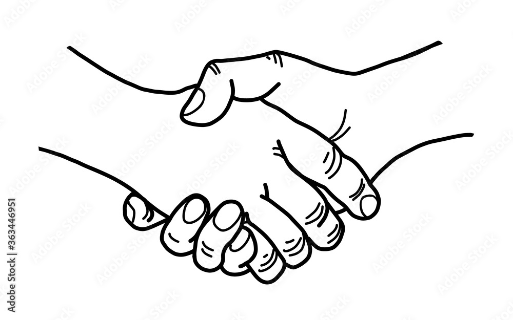 Handshake in hand drawn doodle style. Sketch. Isolated on a white ...