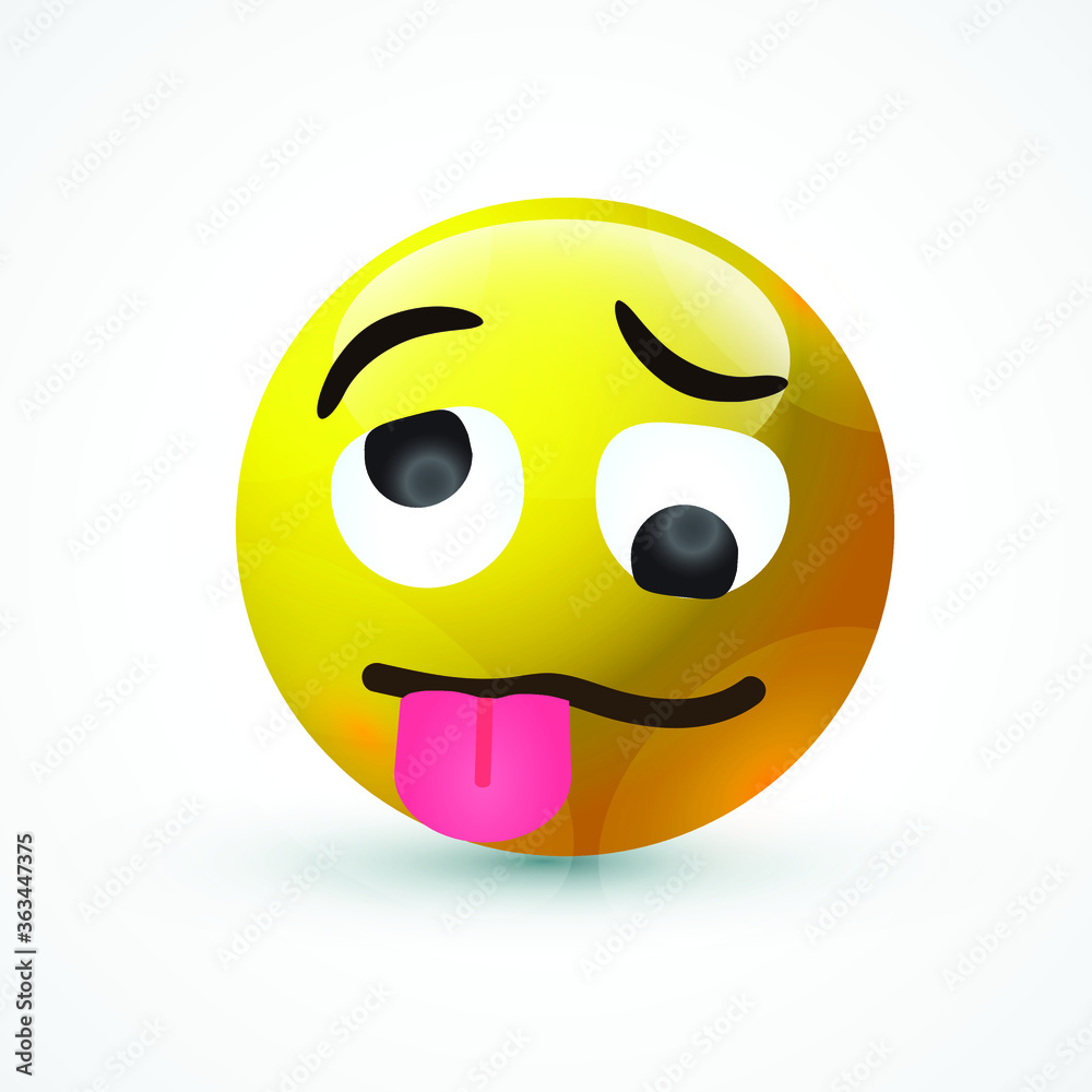 vector round yellow cartoon bubble Drunk Woozy Wavy Mouth emoticons ...