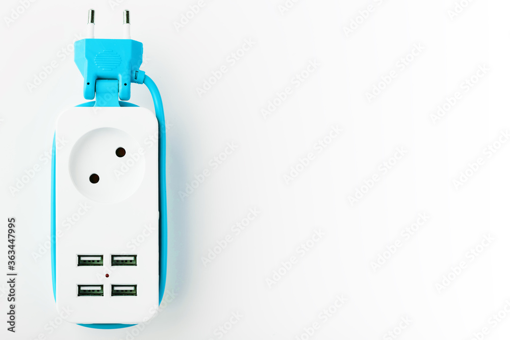 Extension Socket with USB Port on white background for charging phones ...