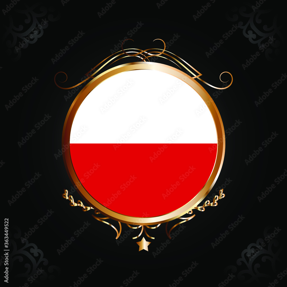 Flag of Poland round icon with gold Circle Frame, badge or button ...
