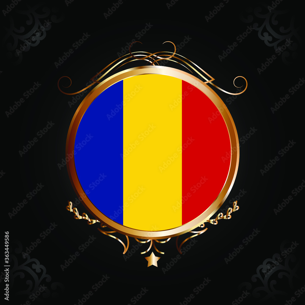 Flag of Romania round icon with gold Circle Frame, badge or button ...