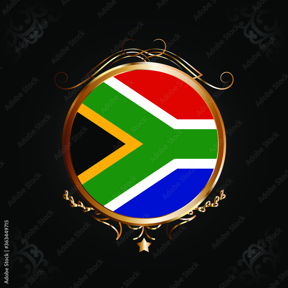 Flag of South Africa round icon with gold Circle Frame, badge or button ...