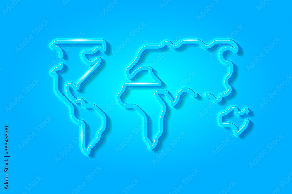 World map, planet, continents glowing 3D symbol, card template on blue ...