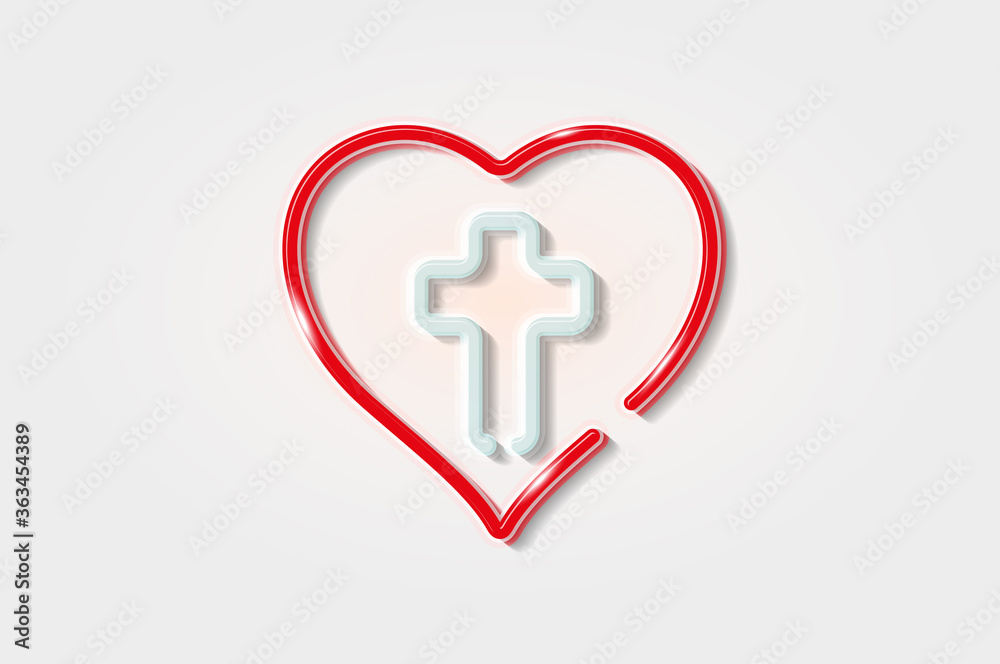 Cross and heart, Jesus in the heart glowing 3D symbol, card template on ...