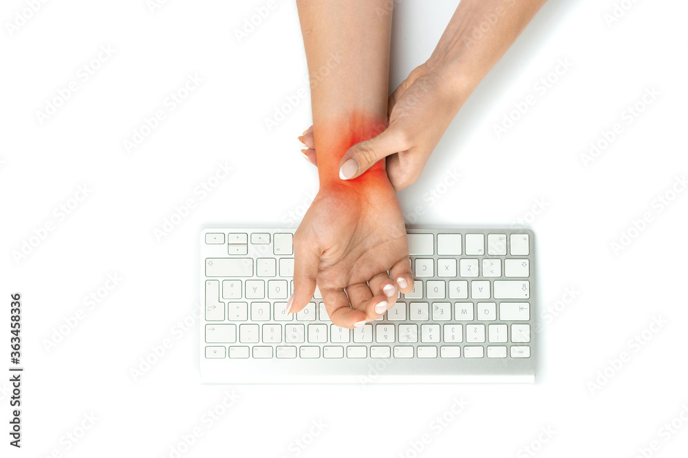 Median nerve. Carpal tunnel in hand pain. Woman injury wrist. Arthritis ...