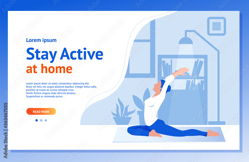 Stay active at home concept. Girl does exercises in a modern interior ...