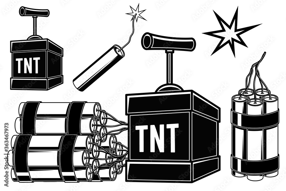 Illustration of dynamite sticks and detonator isolated on white ...