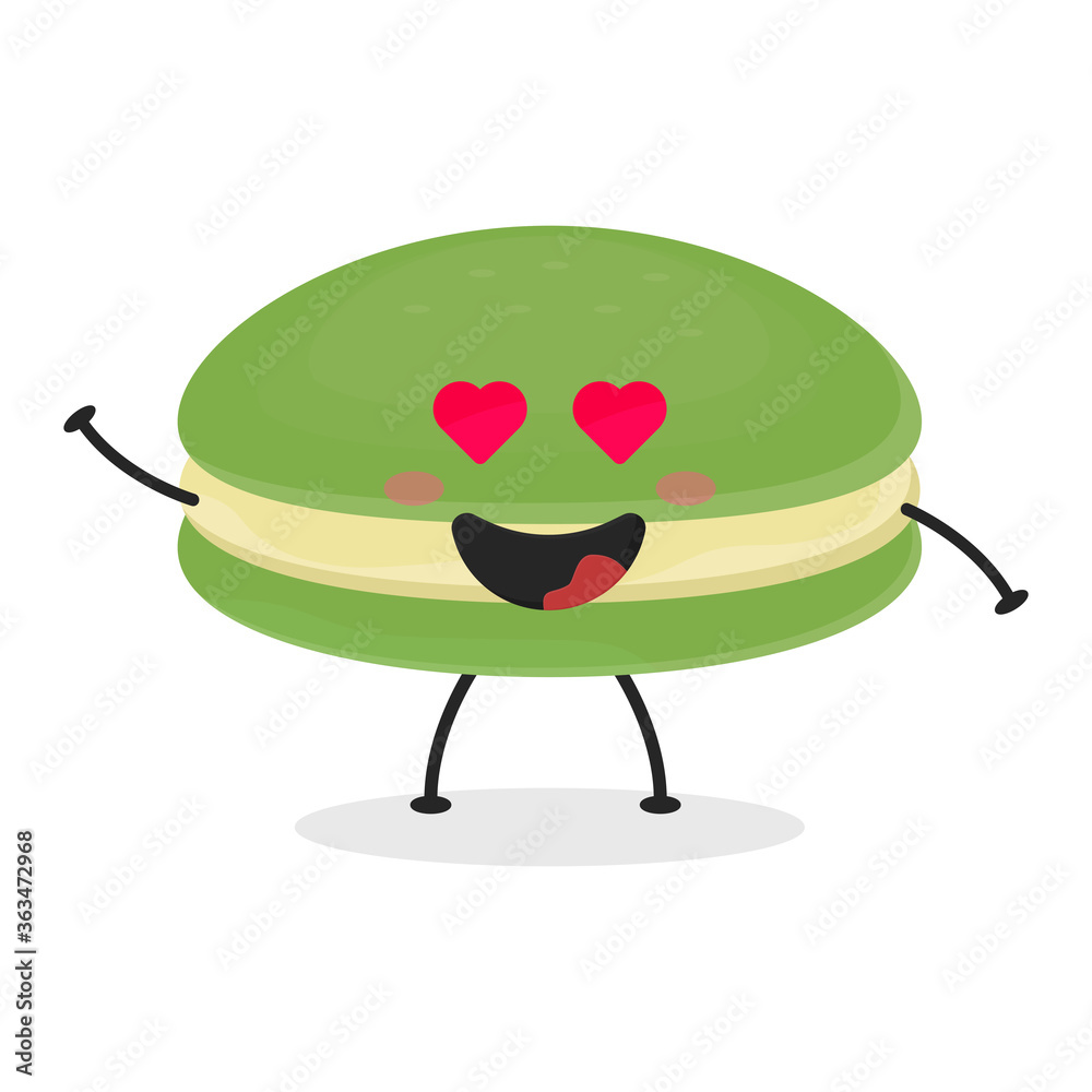 Cute flat cartoon matcha macarons illustration. Vector illustration of ...