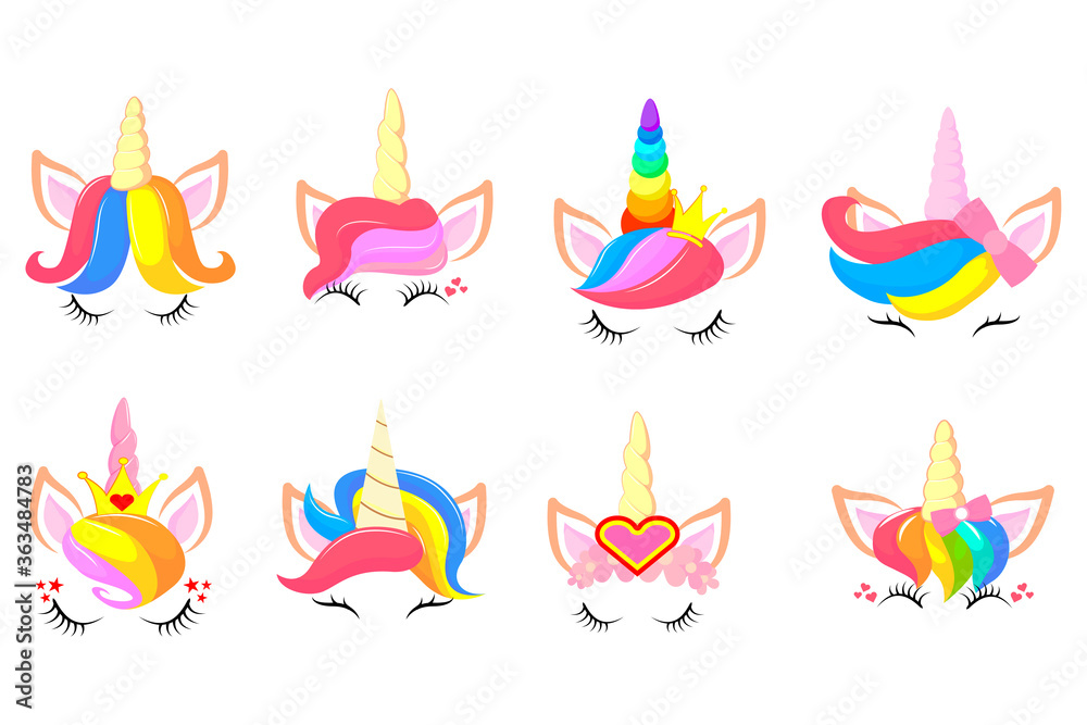 Cute unicorn faces. Stock Vector | Adobe Stock