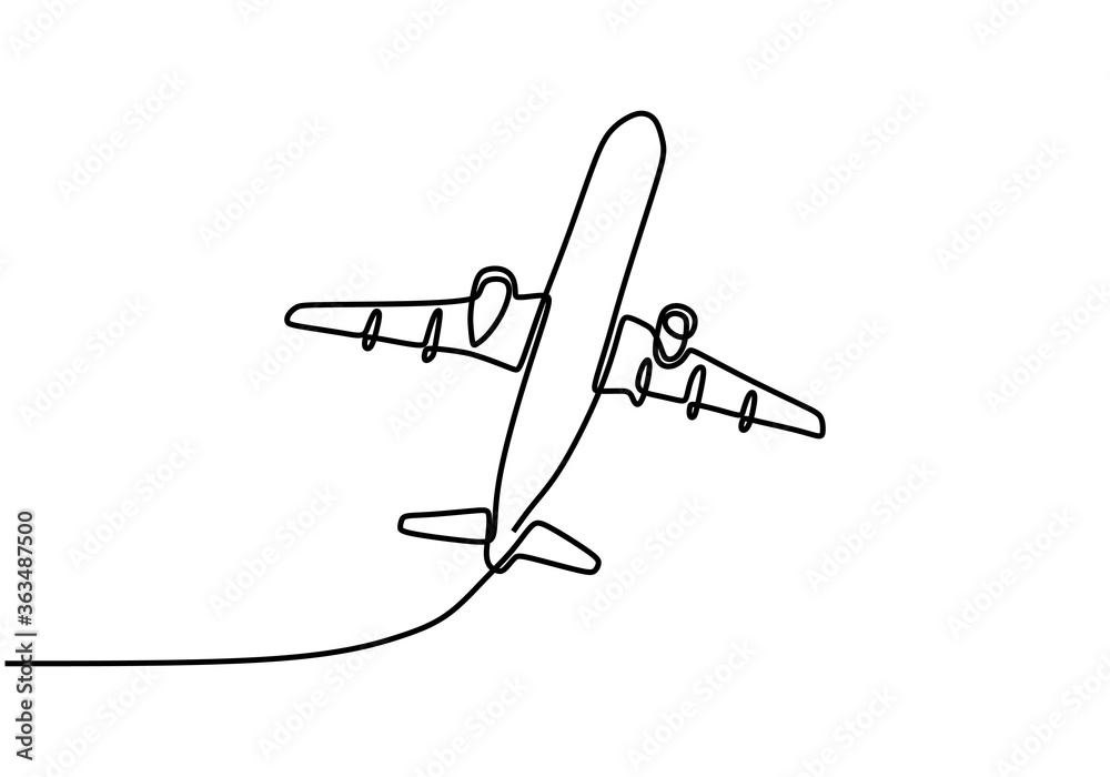 continuous one line drawing of airplane in modern minimalistic style ...