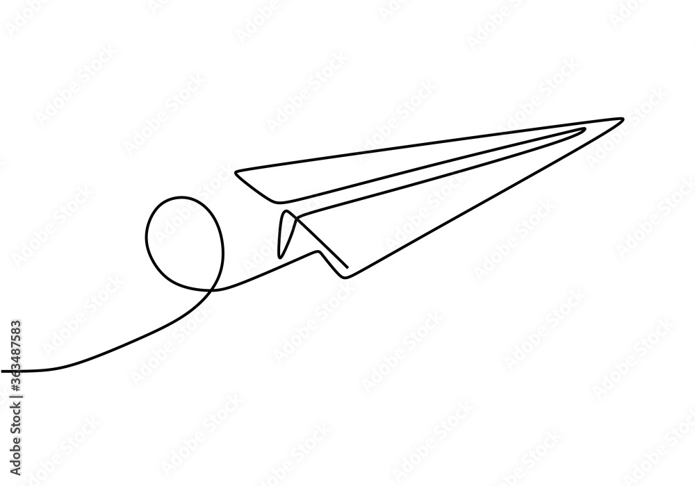 Continuous one line drawing of paper airplane with lineart vector ...