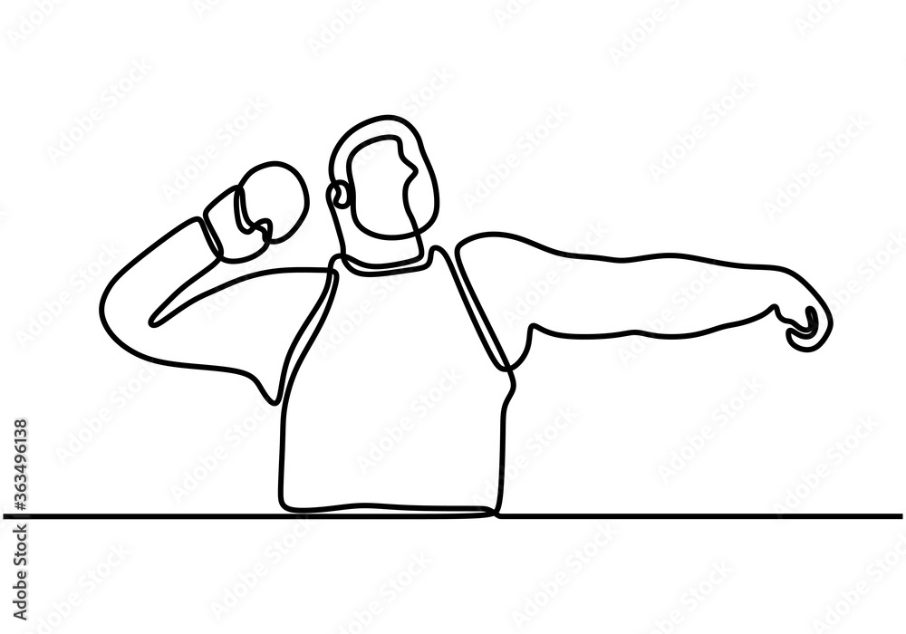 One single line drawing of fat man exercise to throw shot put ...